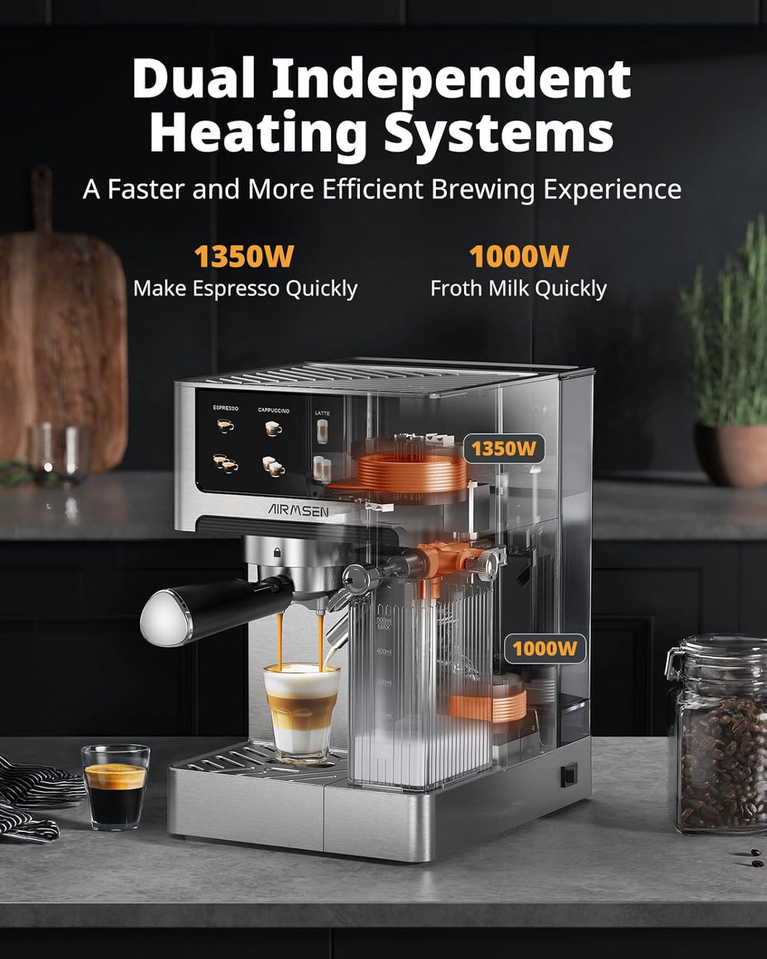 AIRMSEN 20 Bar Espresso Machine with Automatic Milk Frother, Cappuccino ...